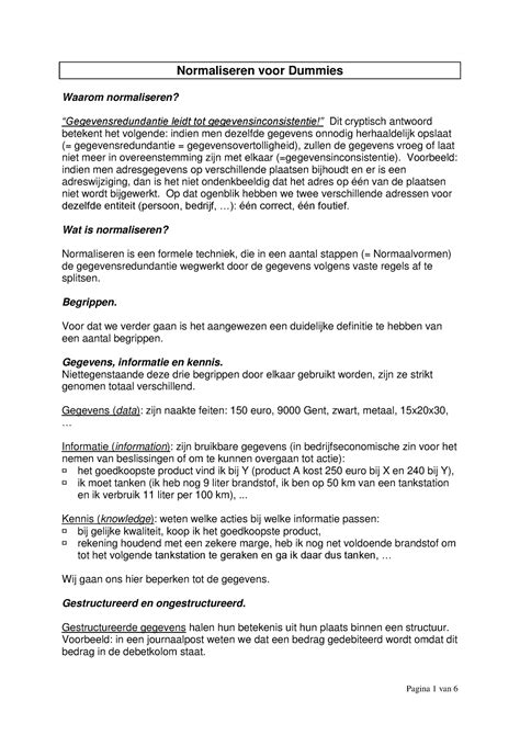 Normaliseren Voor Dummies Normaliseren Voor Dummies Waarom