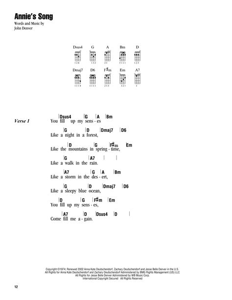Annie S Song By John Denver Sheet Music For Ukulele Chords Lyrics At