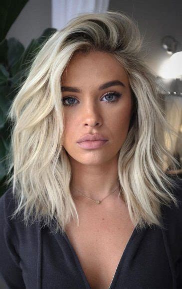 Cute Summer Hair Colours Hairstyles Pale Blonde Lob Haircut