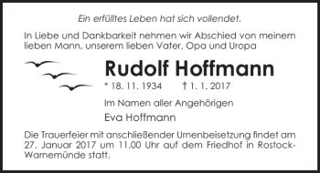 Traueranzeigen Von Rudolf Hoffmann Trauer Anzeigen De