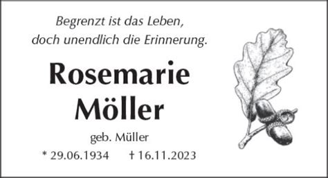 Traueranzeigen von Rosemarie Möller vrm trauer de