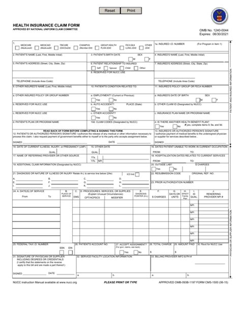 Free Printable Cms 1500 Claim Forms Printable Forms Free Online