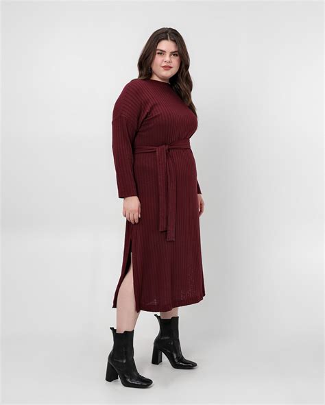 Riachuelo Vestido plus size midi evasê amarração canelado