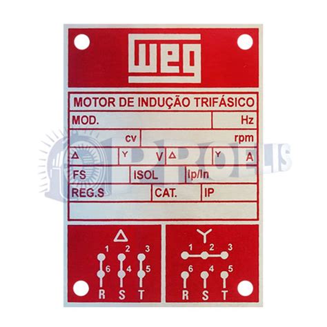 Placa Identificação Motor WEG Trifásico 6 Pontas Produtos motores