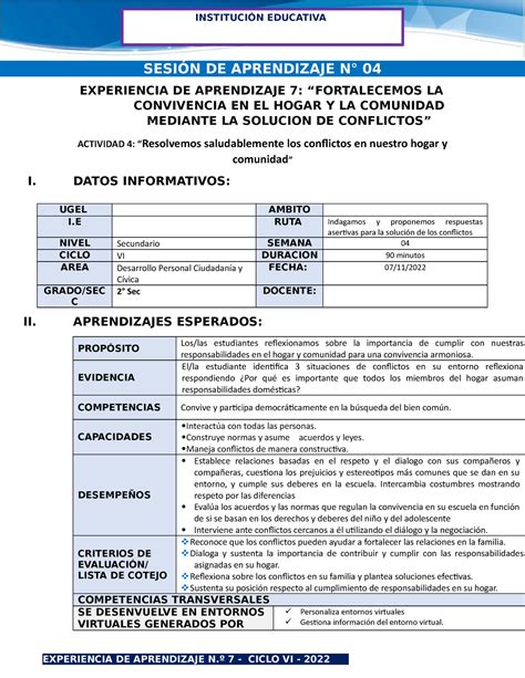 Dpcc Sesion Eda Excelente Experiencia De Aprendizaje Sesi N