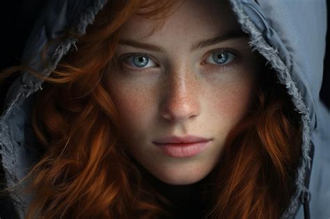Premium Photo A Woman With Red Hair And Blue Eyes