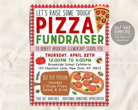 Pizza Fundraiser Flyer Editable Template Pizza Italian Dinner Event