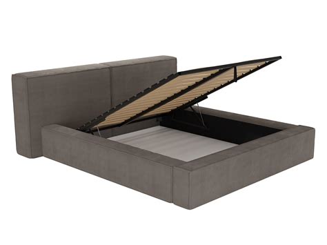 Lit coffre 160 x 200 cm en velours côtelé taupe TIMANO