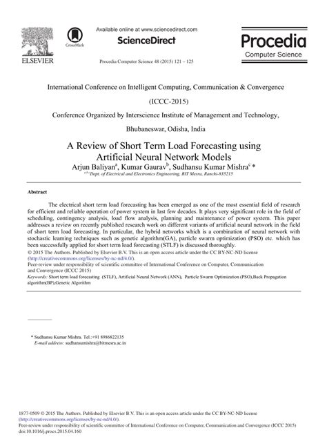 pdf a review of short term load forecasting using artificial neural network models