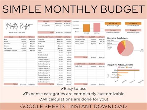 Monthly Budget Spreadsheet Google Sheets Budget Template Etsy Free