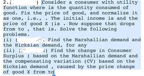 solved consider a consumer with utility function where is
