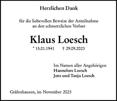 Traueranzeigen Von Klaus Loesch Vrm Trauer De