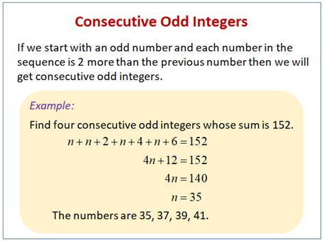 consecutive odd integer problems solutions examples videos