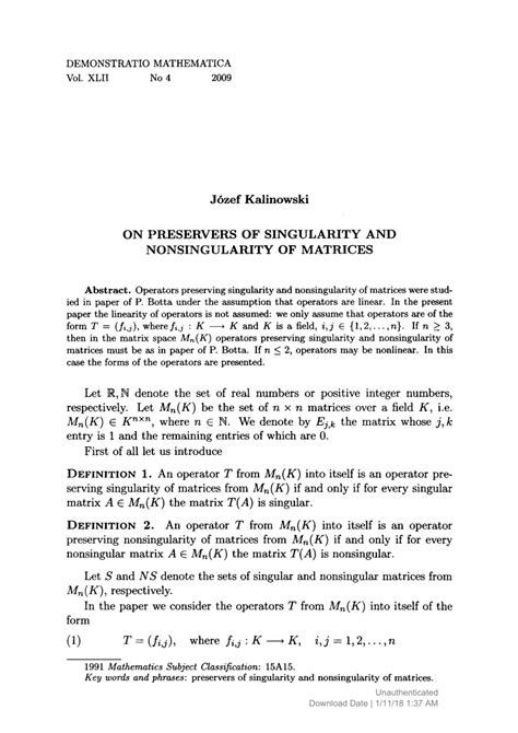 pdf on preservers of singularity and nonsingularity of matrices