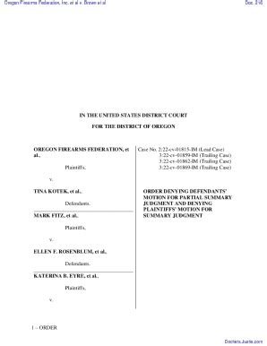 Fillable Online ORDER DENYING DEFENDANTS MOTION FOR PARTIAL SUMMARY