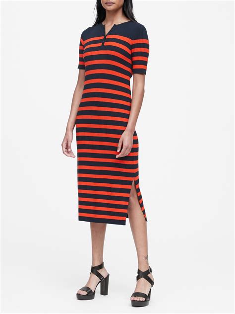 Stripe Henley Knit Dress Banana Republic