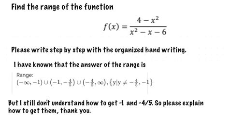 solved find the range of the function f x x2−x−64−x2 please