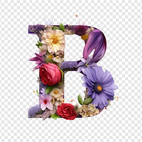 Premium PSD Letter B With Flower Elements Flower Made Of Flower 3d