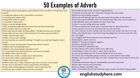50 Examples Of Adverb Example Sentences With Adverbs English Study Here