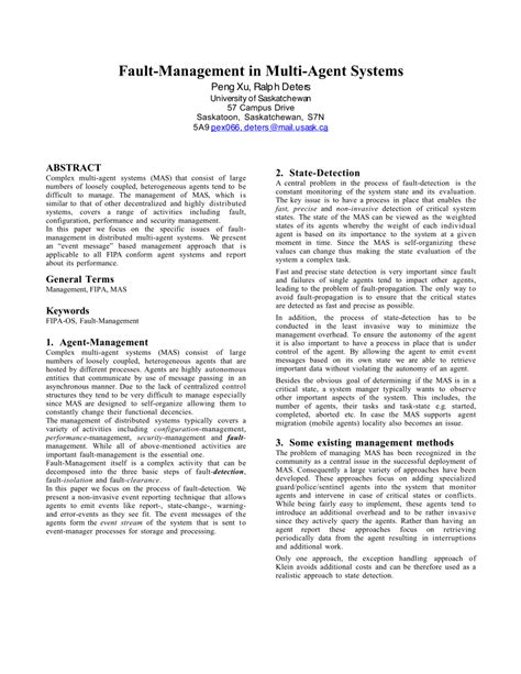 pdf fault management in multi agent systems