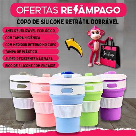 Copo Silicone Retr Til Sustent Vel Ecol Gico Dobr Vel C Tampa