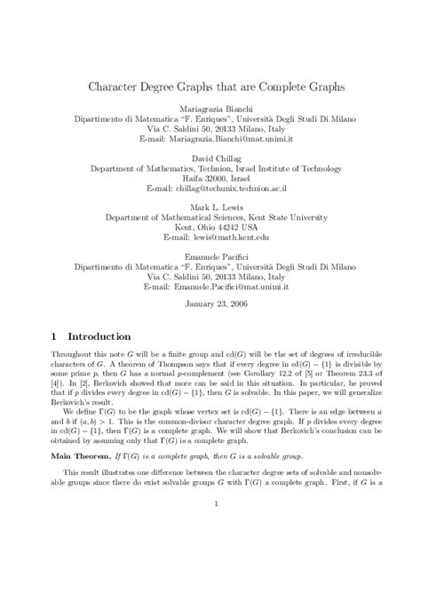 pdf character degree graphs that are complete graphs mark lewis and david chillag