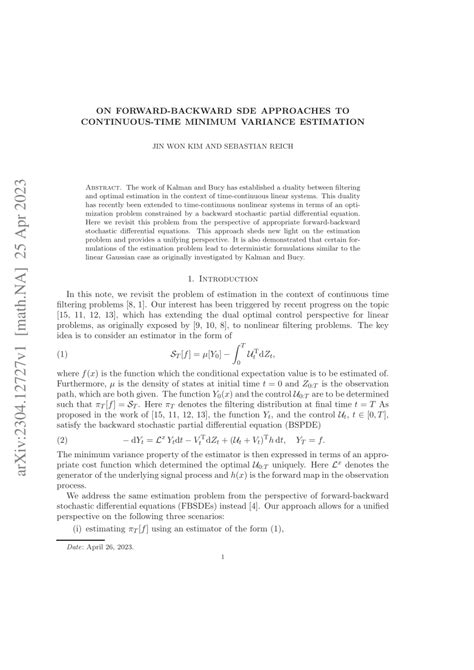 pdf on forward backward sde approaches to continuous time minimum variance estimation