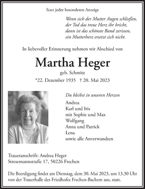 Traueranzeigen Von Martha Heger WirTrauern