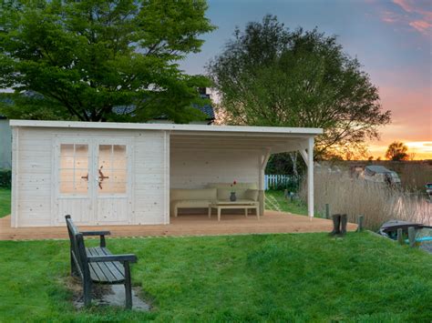 Palmako Blockbohlenhaus Ella 8 7 10 0 mit Anbaudach und Rückwand 28