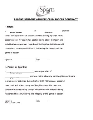 PARENT STUDENT ATHLETE CLUB SOCCER CONTRACT Doc Template PdfFiller
