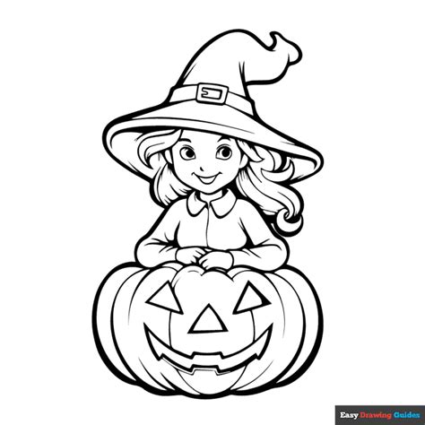 Witch And Jack O Lantern Coloring Page Easy Drawing Guides