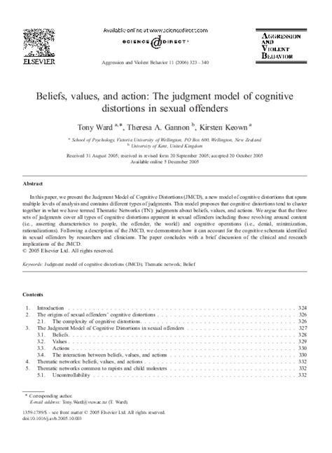 pdf beliefs values and action the judgment model of cognitive distortions in sexual