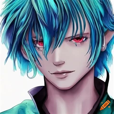 Manga Style Male Character With Blue Hair And Intense Gaze