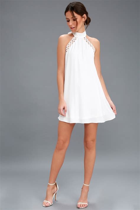Cute White Dress Lace Dress Halter Dress Lulus