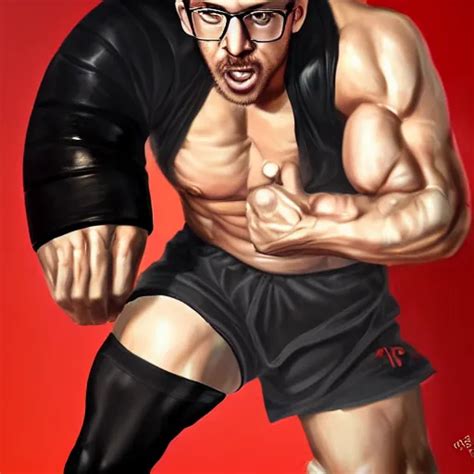 Gigachad Sam Hyde Flexing Muscular Body Wearing Black Stable Diffusion