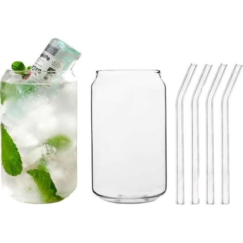 Lot De 2 Verres À Eau En Forme De Canette Avec 4 Pailles En Verre