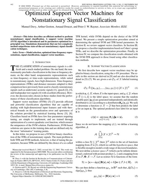 pdf optimized support vector machines for nonstationary signal classification