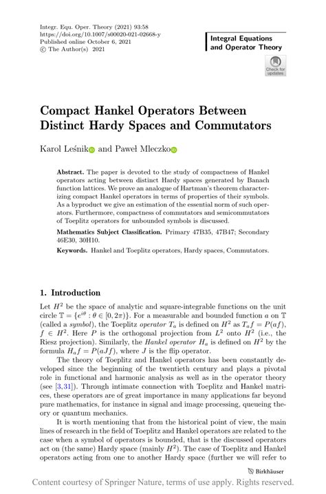pdf compact hankel operators between distinct hardy spaces and commutators