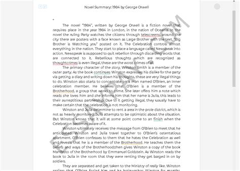 Novel Summary By George Orwell Essay Example Words Essaypay