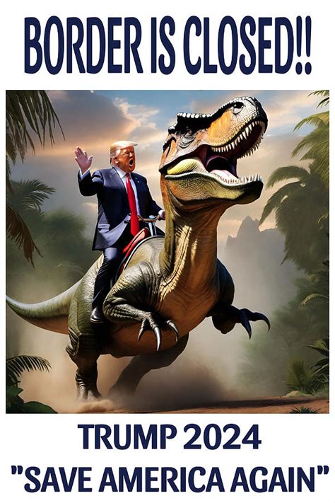 Donald Trump Riding A T Rex Border Closed Art Print Digital Art By