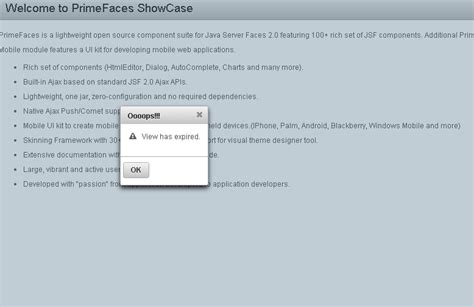 Ajax View Has Expired Message In Primefaces Demo Stack Overflow