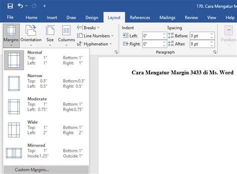 Cara Mengatur Margin 3433 Di Ms Word Beserta Margin Lainnya
