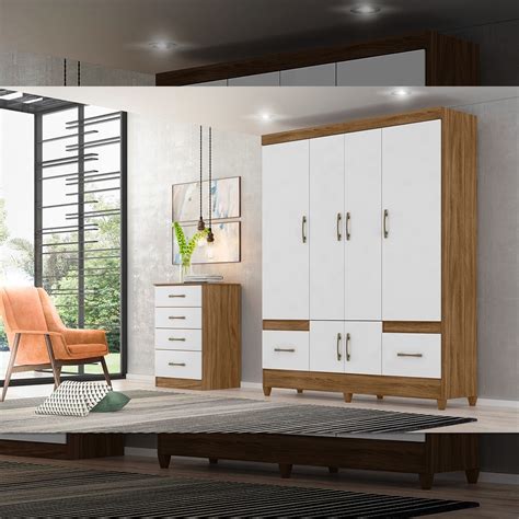 Guarda Roupa 06 Portas 2 Gavetas Ms 912 Moval Naturale Branco Lojas