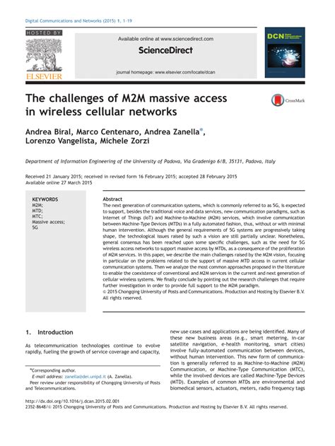 pdf the challenges of m2m massive access in wireless cellular networks