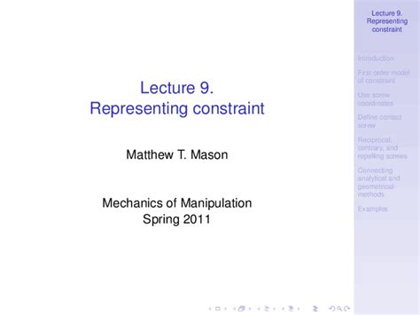 representation kinematic constraint lecture slide robotics docsity