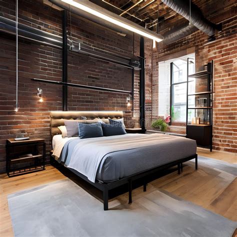 3 An Industrial Style Bedroom With Exposed Brick Walls Metal Accents