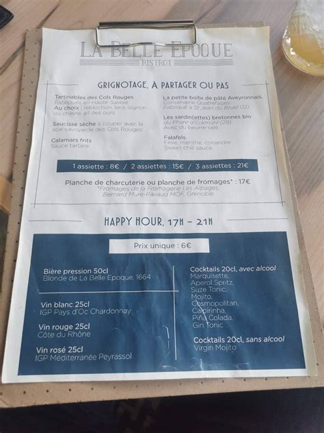 Menu au Bistrot La Belle Époque restaurant Gières