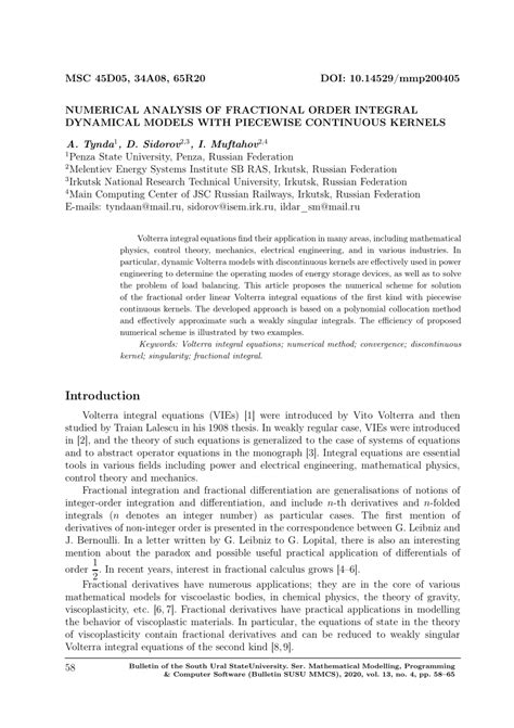 pdf numerical analysis of fractional order integral dynamical models with piecewise continuous