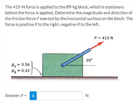 Solved The 415N Force Is Applied To The 89kg Block Which Chegg