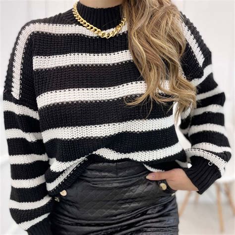 Blusas e Blusões Blusa de Tricô Listrada Versátil Acessórios femininos